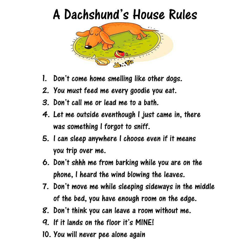 Dachshund Sign - A Dachshund's House Rules Print - LoveTheBreed.com